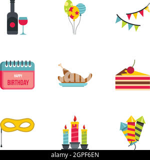 Children party flat icons set with happy kids and parents celebratins ...