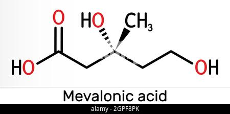Mevalonic acid, MVA, R-mevalonic acid molecule. It is precursor in the ...