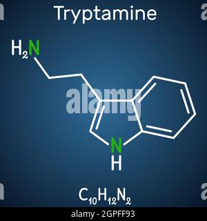 Tryptamine molecule. It is alkaloid, aminoalkylindole. Structural ...