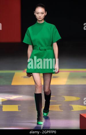 Model He Cong walks on the runway at the Coperni fashion show during ...