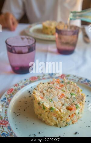 Ensaladilla rusa or russian salad, typical spanish tapa with tuna and ...