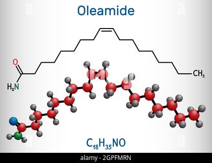 Oleamide molecule. It is fatty amide derived from oleic acid ...
