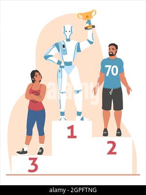 Robot competition human worker and win. Concept business vector, Future ...