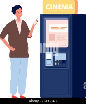 Vector illustration of a modern ticket vending machine icon with a flat ...