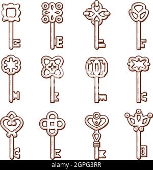 Vintage old keys of house door lock. Symbol of secret, security, magic ...