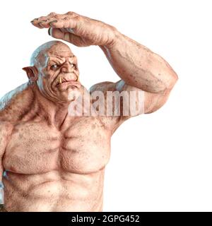 ogre man is looking around in white background, 3d illustration Stock ...