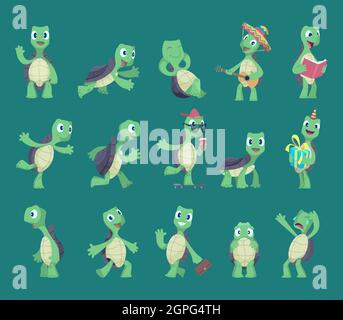 Cartoon vector turtle in various action poses Stock Vector Image & Art ...