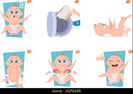 Changing diapers isolated cartoon vector illustration. Young mom ...