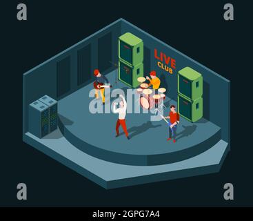 Rock band on the stage. Musical group cartoon vector illustration Stock ...