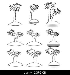 Graphical palm tree set, linear style, isolated objects Stock Vector ...