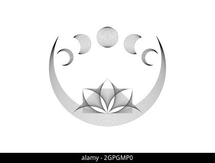 Mystical Moon Phases, Lotus Flower, Sacred geometry. Triple moon, half ...