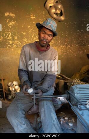 Madagascar, Vakinankaratra region, Ambatolampy, aluminum object factory ...
