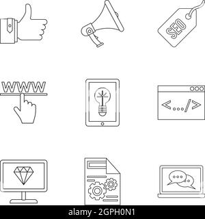 SEO and promotion line icons collection. Big UI icon set. Thin outline ...