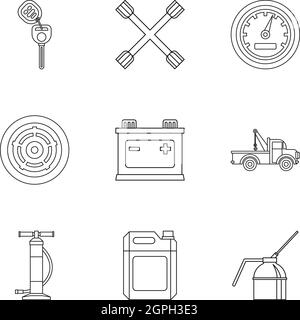 Car maintenance vector line icons set. Servicing, Repair, Tune-up, Oil ...