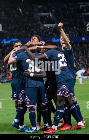 Kylian Mbappe of France and team mates celebrates the team's first goal ...