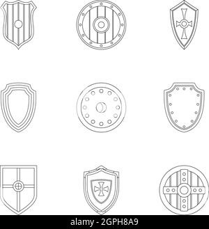 Set of Shield outline icons. Vector Shields. Linear Shield icons ...