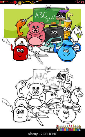 Cartoon illustration of funny objects characters clip art set Stock ...