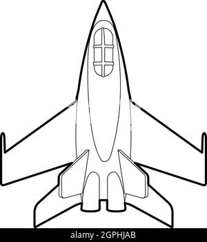 Military fighter jet outline. Vector art illustration of contour ...