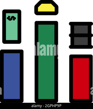 Oil, dollar and gold chart concept icon. Glossy button design. Vector ...