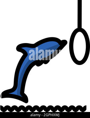 Dolphin show black icon, vector sign on isolated background. Dolphin ...