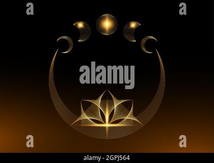 Mystical Moon Phases, Lotus Flower, Sacred geometry. Triple moon, half ...