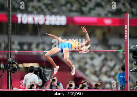Yuliya Levchenko participating in high jump at the Tokyo 2020 Olympic ...