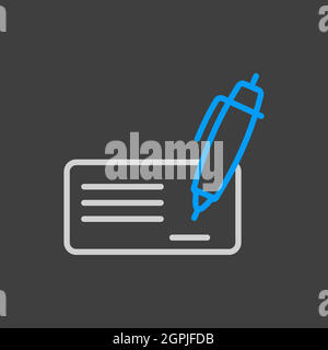 Blank bank check with pen and signature icon. E-commerce sign. Graph ...
