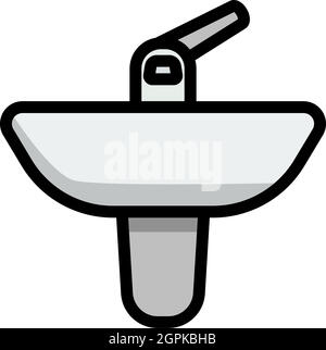 Basin faucet icon. Outline basin faucet vector icon color flat isolated ...