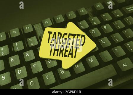 Hand writing sign Targeted Threat. Business showcase class of malware ...