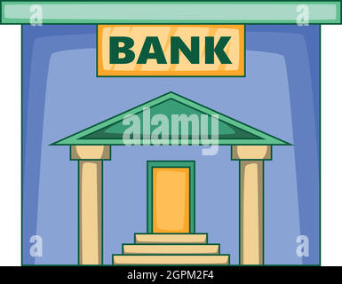 Vector cartoon bank building icon in comic style. Bank sign ...