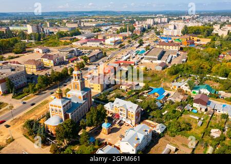 Volzhsk, Russia - August 23, 2021: Panoramic view from drone of Volzhsk ...
