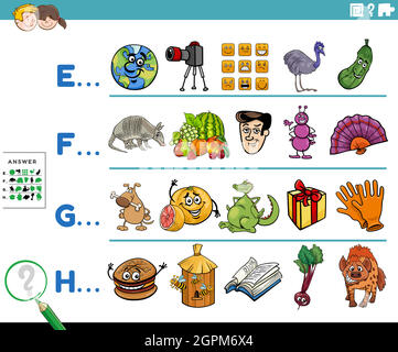 Word puzzle game worksheet with cartoon school education characters ...
