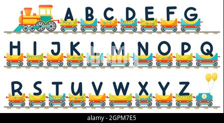 Train alphabet for kid in cartoon style. Capital letters only. Vector ...
