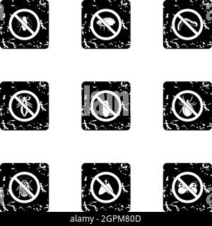 Harmful insects set icon. Collection of red warning signs with of pests ...