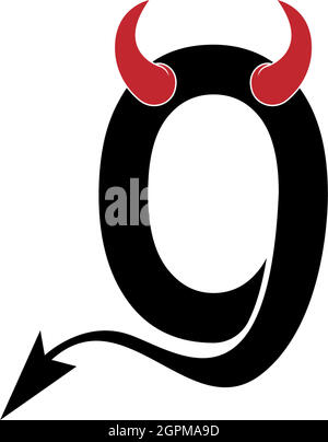 Letter E with devil's horns and tail icon logo design vector Stock ...