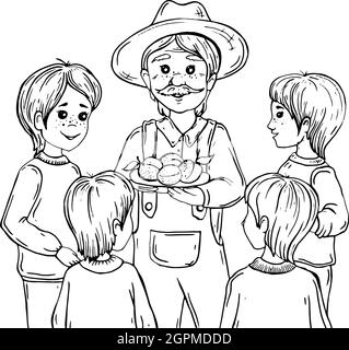peasant with boys. Children's color illustration. Image for children ...