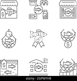 Fishery plant line icons collection. Aquaculture, Harvesting ...