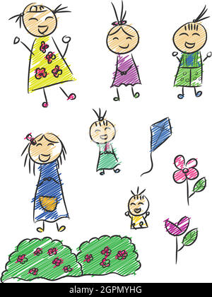 Children Drawing Kid Sketch Childish Doodle Vector Illustration Stock ...