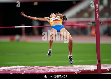 Iryna Gerashchenko participating in the high jump at the Tokyo 2020 ...