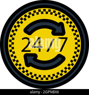 24 Hour Taxi Service Icon. Editable Bold Outline With Color Fill Design ...