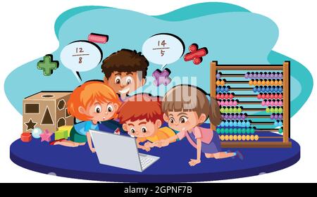 Student learning math using electronic device illustration Stock Vector ...