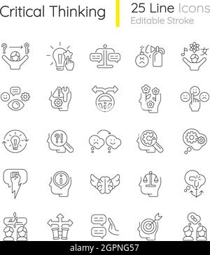 Critical thinking linear icons set. Analysis, Reasoning, Evaluation ...