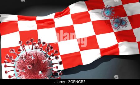 Glogow and covid pandemic - virus attacking a city flag of Glogow as a ...