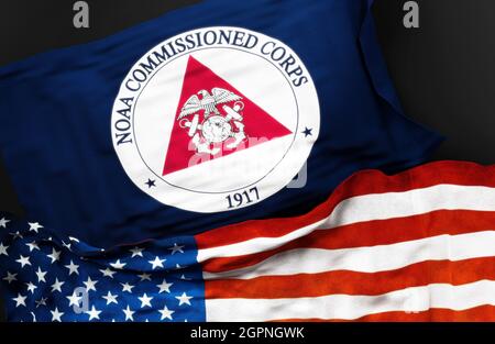 Flag of NOAA along with a flag of the United States of America as a ...