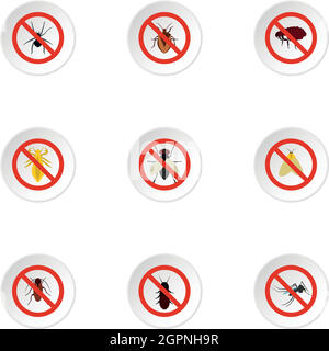 Harmful insects set icon. Collection of red warning signs with of pests ...