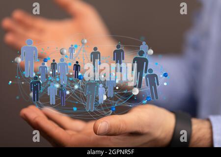 A man's hands shot with 3D rendered calendar levitating above them ...