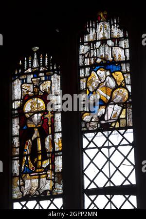Medieval stained glass, St. Peter`s Church, Pebworth, Worcestershire ...