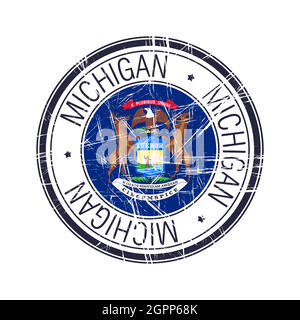 Michigan sticker. Travel rubber stamp with map of US state, vector ...