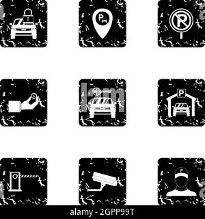Parking set in grunge style green isolated vector illustration Stock ...