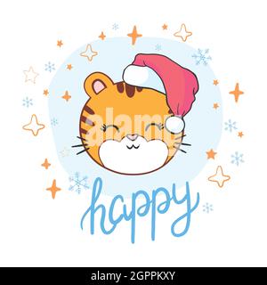 Vector pretty tiger - santa claus with a red hat. Happy New Year Stock ...